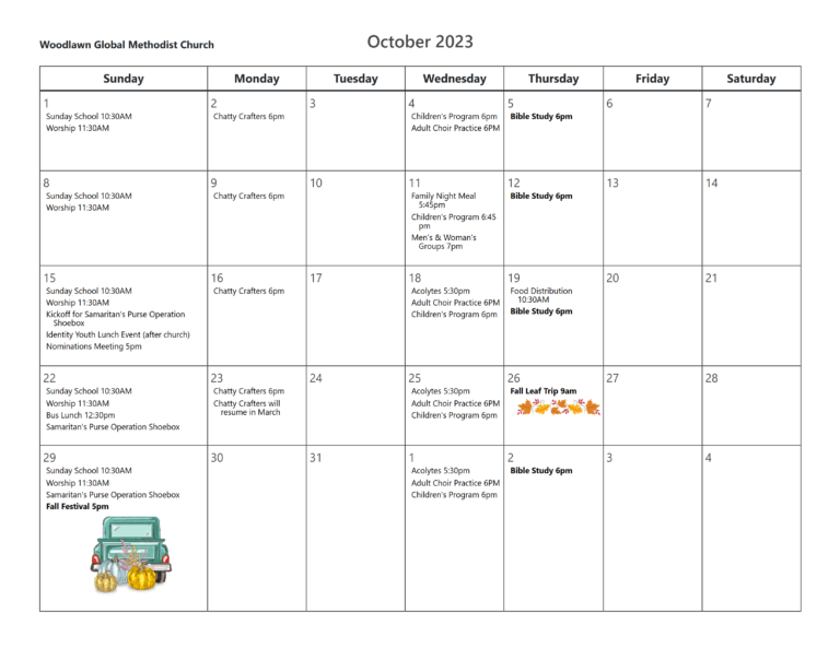 Calendar • Woodlawn Global Methodist Church - Elbert County, GA